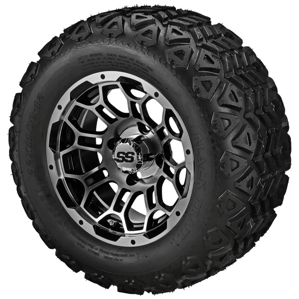 LSI 12" Hercules Black & Machined Golf Cart Wheel and Lifted Tire Comb ...