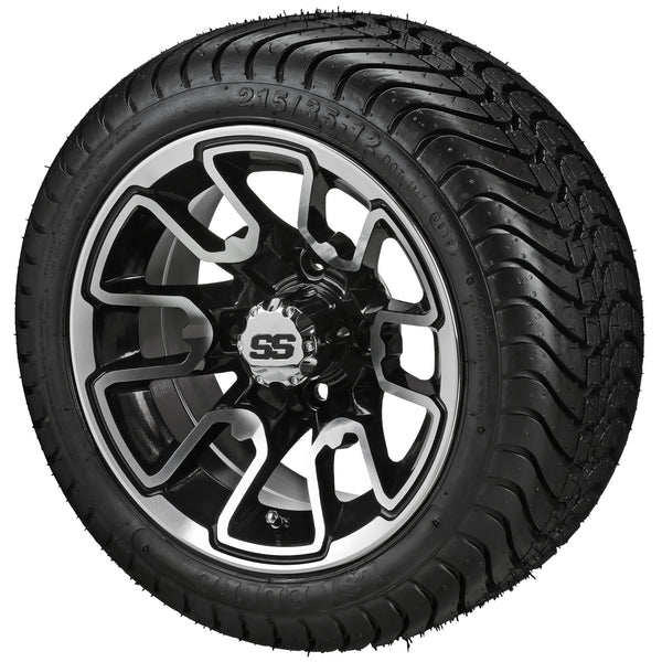 LSI 12" Tombstone Black & Machined Wheel and Low Profile Tire Combo ...